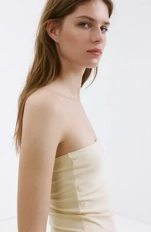 Mango Embroidered Eyelet Strapless Maxi Dress - Sand