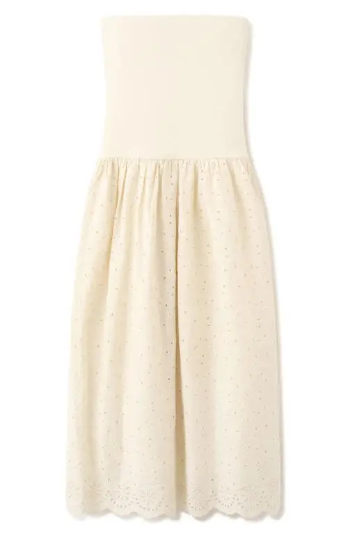 Mango Embroidered Eyelet Strapless Maxi Dress - Sand