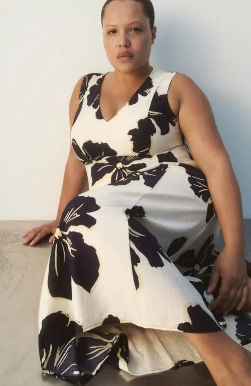 Mango Floral Print Cutout Sleeveless Maxi Dress