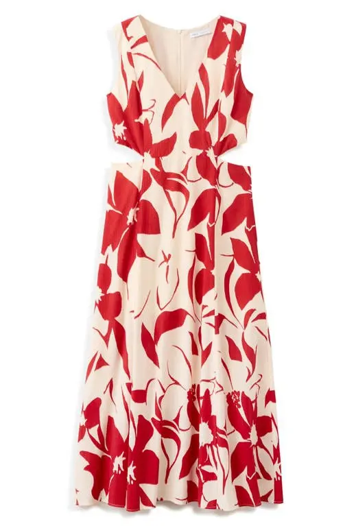 Mango Floral Print Cutout Sleeveless Maxi Dress - Red