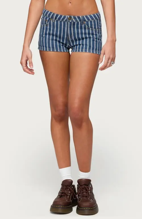 EDIKTED Odie Stripe Denim Shorts - Blue
