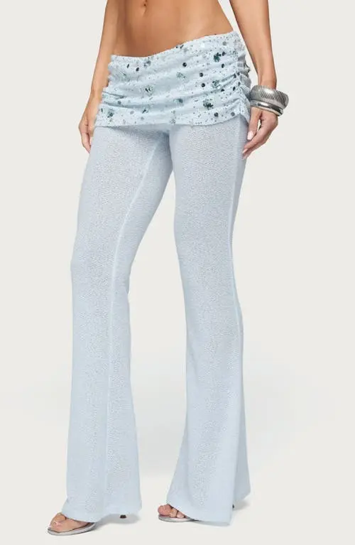 EDIKTED Zephyra Beaded Sequin Foldover Low Rise Flare Pants