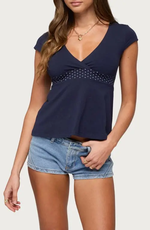 EDIKTED Indygo Polka Dot Babydoll Top - Navy