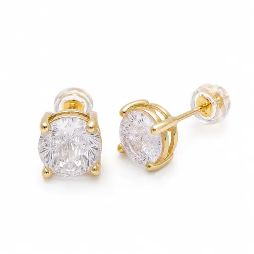 IVY & PEARL CO. Solitaire Lumière Studs 8mm Round Cubic Zirconia, 16k Filled