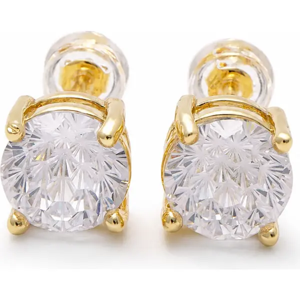 IVY & PEARL CO. Solitaire Lumière Studs 8mm Round Cubic Zirconia, 16k Filled - Gold