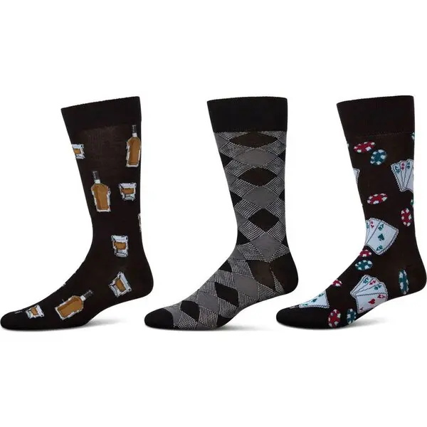MEMOI Assorted 3-pack Crew Socks - Black
