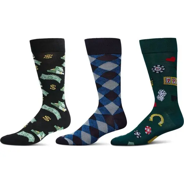 MEMOI Assorted 3-pack Crew Socks - Green