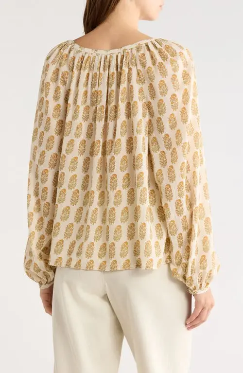 Paige Olvera Printed Cotton Split Neck Top
