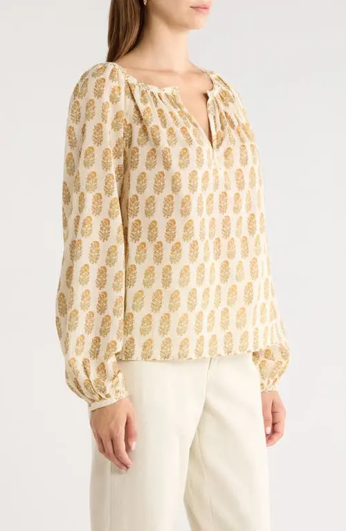 Paige Olvera Printed Cotton Split Neck Top