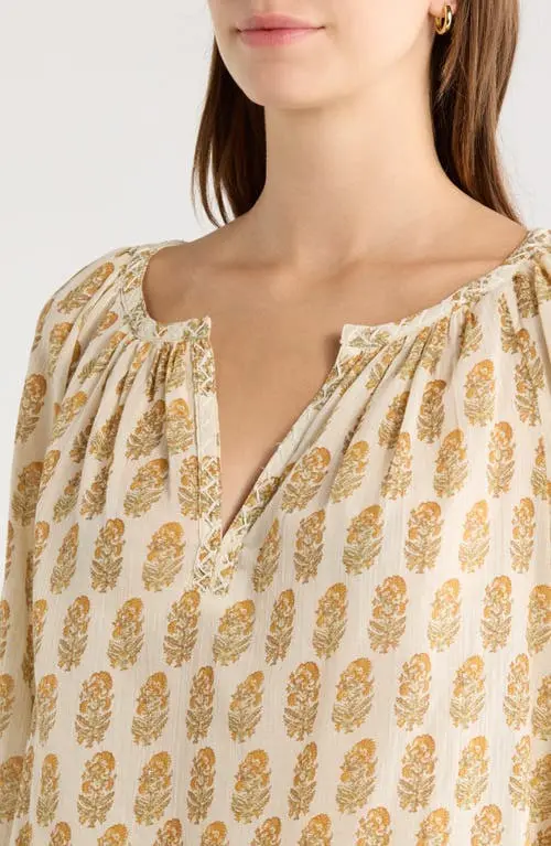 Paige Olvera Printed Cotton Split Neck Top