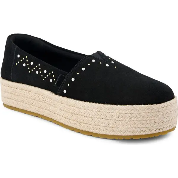 Toms Platform Espadrilles With Frayed Edges - Black