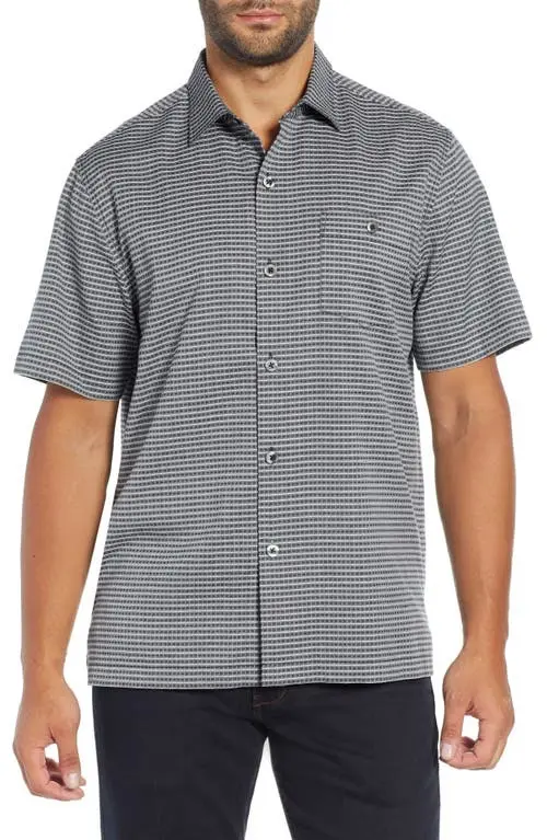 Tommy Bahama Check In The Tropics Silk & Cotton Camp Shirt - Black
