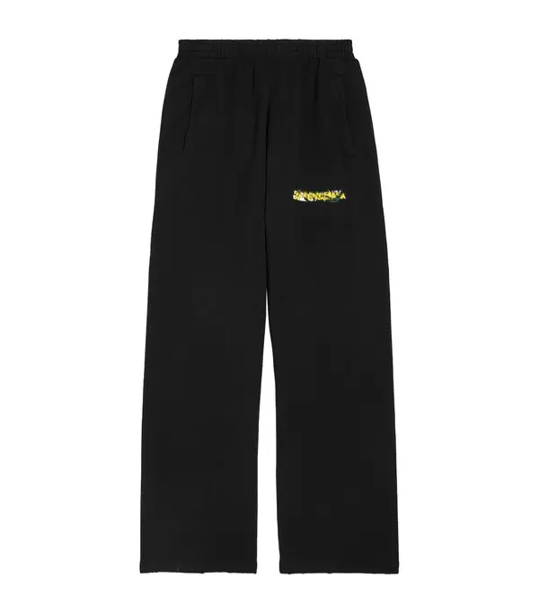 Balenciaga Cotton Messy Spray Logo Sweatpants - Black