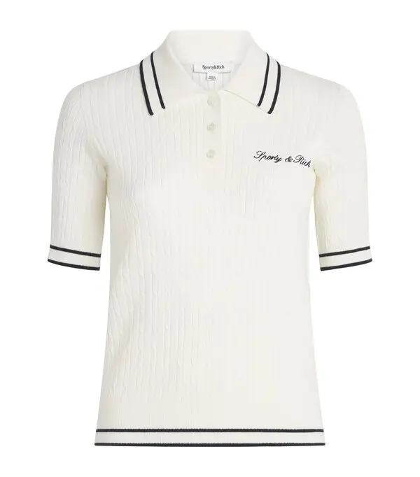 SPORTY & RICH Cable-knit Polo Shirt With Embroidered Logo - Ivory