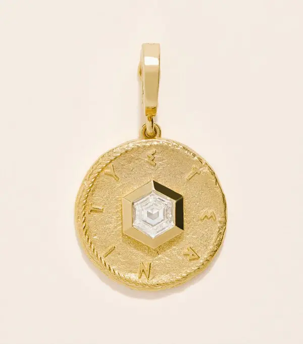AZLEE Hexagon Diamond Eternity Coin Charm In Recycled Yellow - Gold