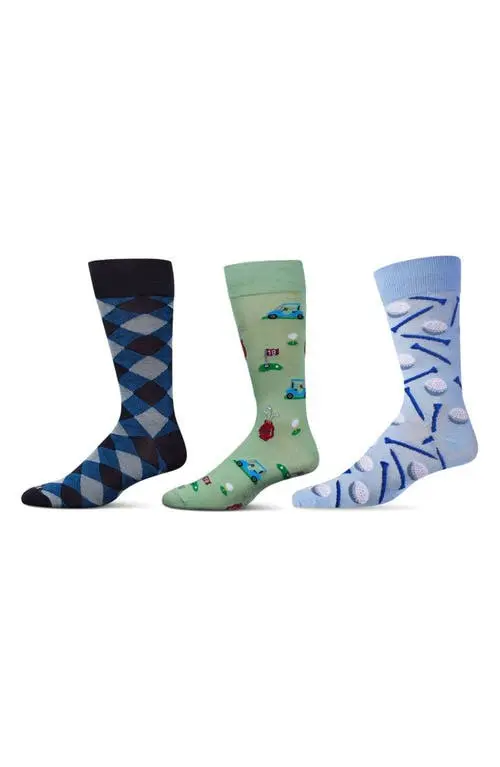 MEMOI Sports Assorted 3-pack Crew Socks - Light Blue Multi