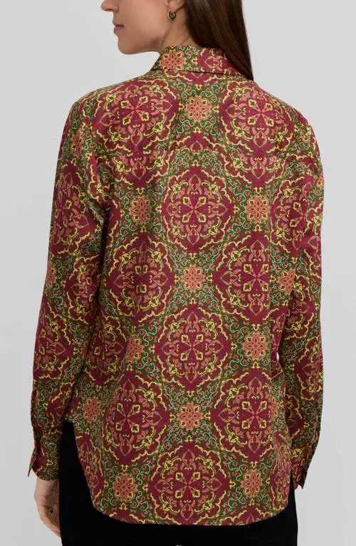 Foxcroft Meghan Medallion Print Cotton Button-up Shirt