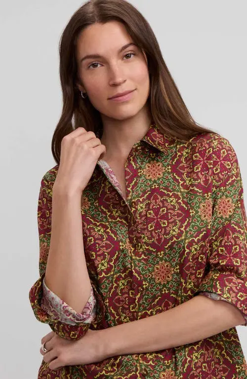 Foxcroft Meghan Medallion Print Cotton Button-up Shirt