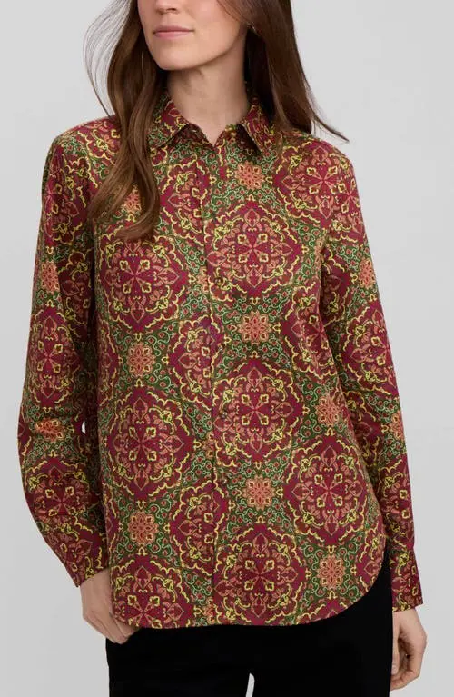 Foxcroft Meghan Medallion Print Cotton Button-up Shirt - Red/multi