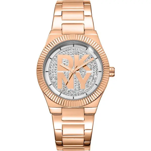 Dkny Crystal Logo Stainless Steel Bracelet Watch - Silver