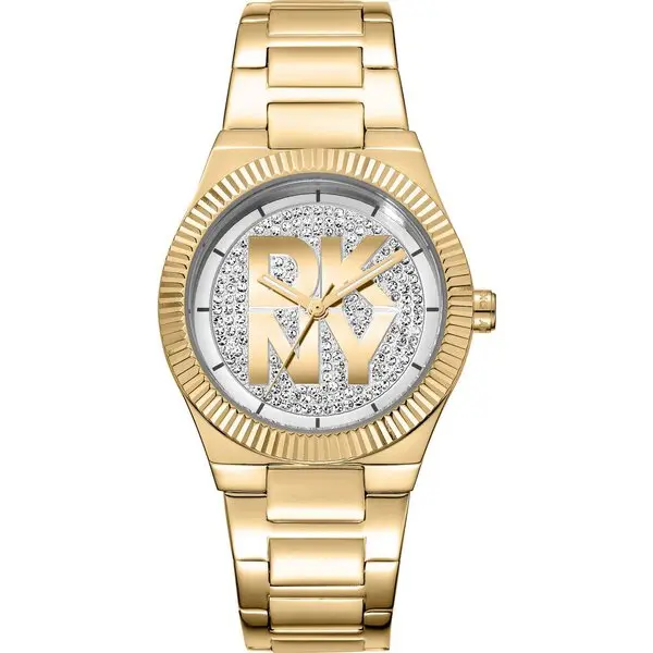 Dkny Crystal Logo Stainless Steel Bracelet Watch - Silver