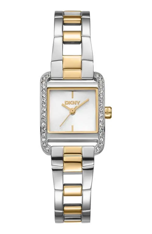 Dkny Rectangular Bracelet Watch And Chain Bracelet Set - Silver