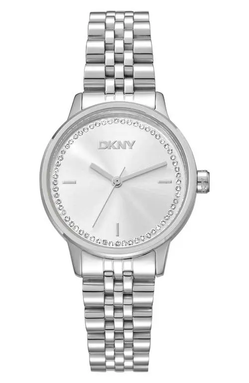 Dkny Stainless Steel Bracelet Watch With Crystal Bezel - Silver