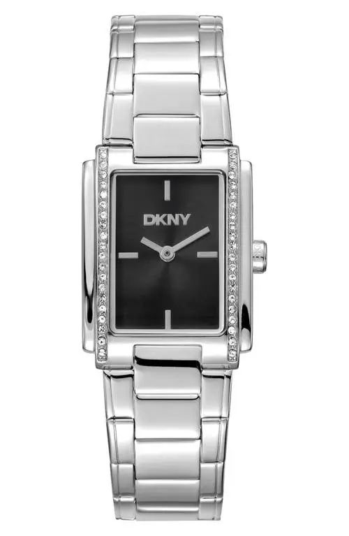 Dkny Crystal Embellished Stainless Steel Bracelet Watch - Black