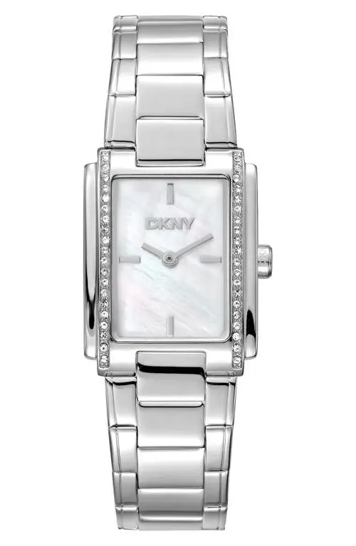 Dkny Crystal Embellished Stainless Steel Bracelet Watch - White Mop