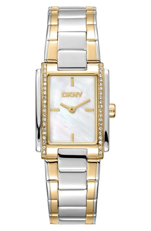 Dkny Crystal Embellished Stainless Steel Bracelet Watch - White Mop
