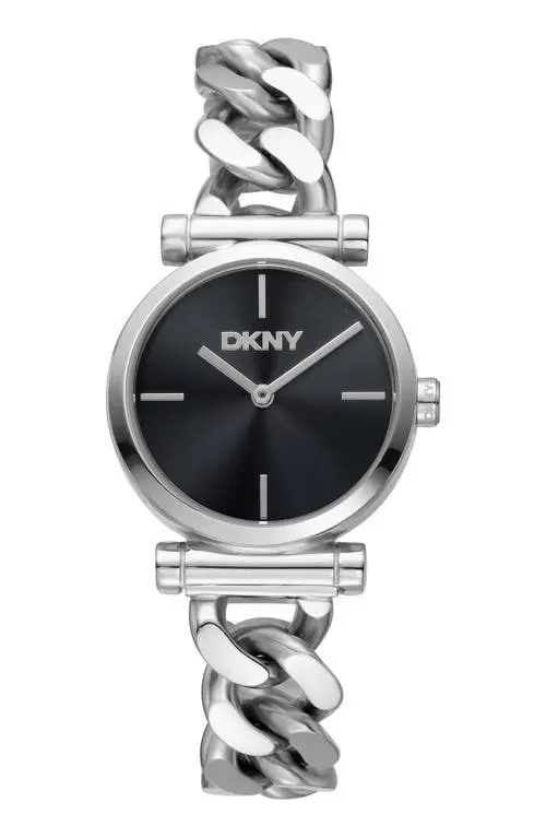 Dkny Curb Chain Link Bracelet Watch - Black
