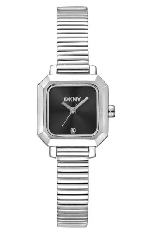 Dkny Square Case Bracelet Watch With Single Stone Detail - Black/silver