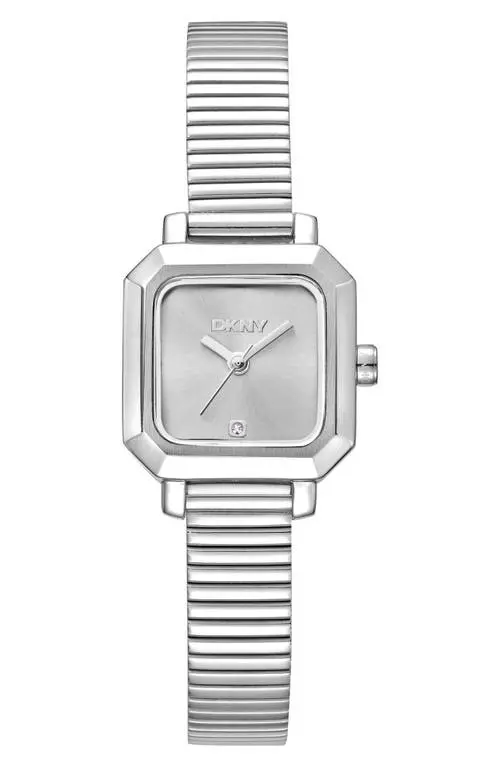 Dkny Square Case Bracelet Watch With Single Stone Detail - Silver/silver