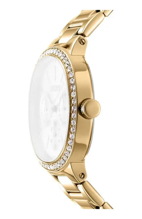 Dkny Crystal Bezel Multifunction Stainless Steel Bracelet Watch - Champagne