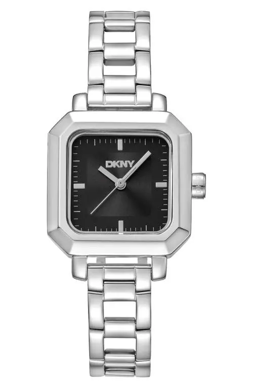 Dkny Petite Square Stainless Steel Link Bracelet Watch - Black