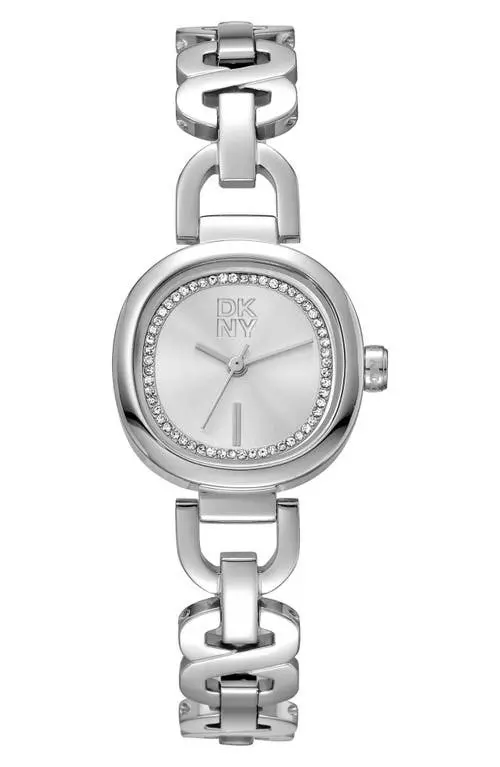 Dkny Gold Tone Stainless Steel Crystal Bezel Bracelet Watch - Silver/silver