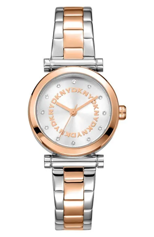 Dkny Essentials Two-tone Crystal Marker Bracelet Watch - Silver