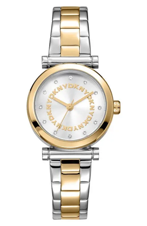 Dkny Essentials Two-tone Crystal Marker Bracelet Watch - Silver