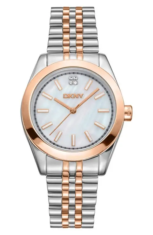 Dkny Nolita Two-tone Stainless Steel Bracelet Watch With Crystal Accents - White Mop