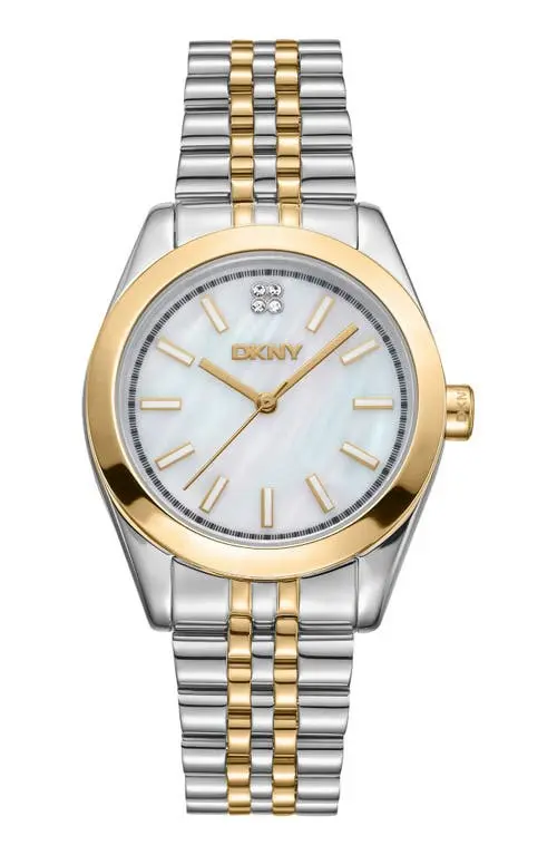 Dkny Nolita Two-tone Stainless Steel Bracelet Watch With Crystal Accents - White Mop