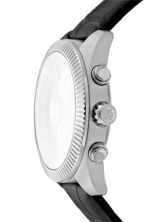 Dkny Chronograph Watch With Leather Strap - Black