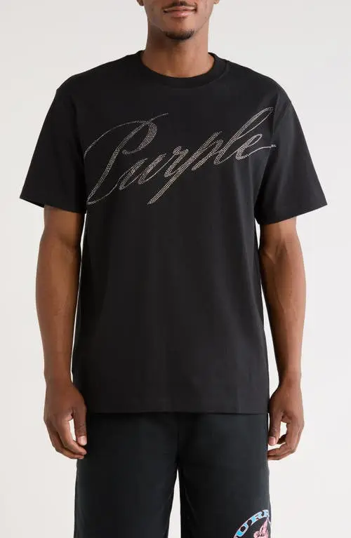 PURPLE BRAND Crystal Embellished Logo Graphic T-shirt - Black