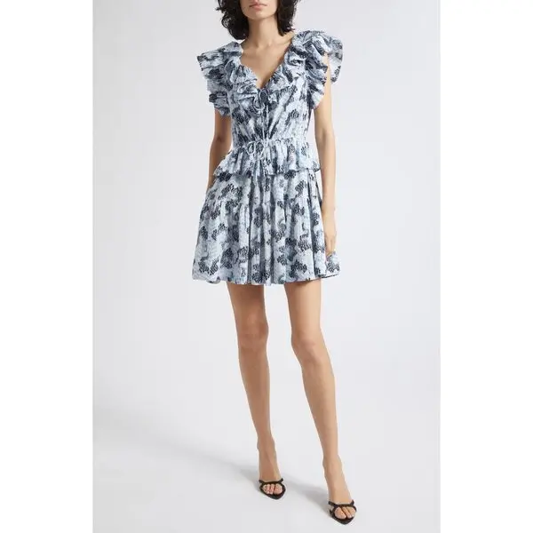 Ulla Johnson Celie Abstract Print Ruffled Minidress - Ciel