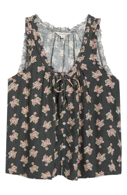 Lucky Brand Floral Print Tie-detailed Swing Tank - Black Multi