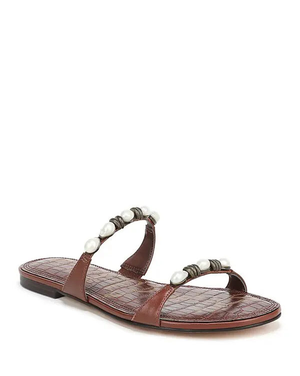 Sam Edelman Embellished Leather Sandals - Burnt Brandy