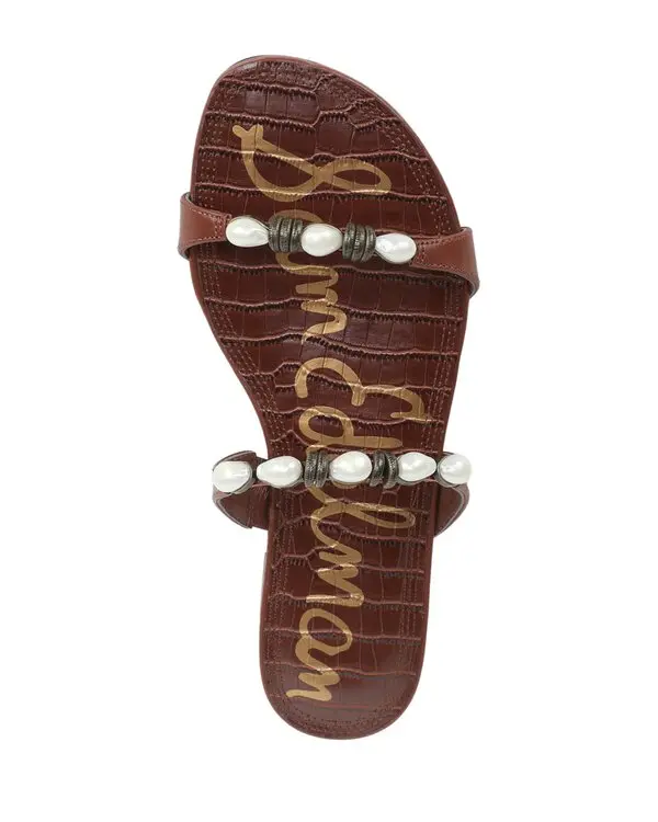 Sam Edelman Embellished Leather Sandals - Burnt Brandy