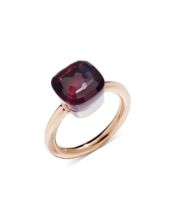 Pomellato 18k White & Rose Gold Nudo Garnet Cushion Cut Solitaire Ring - Red