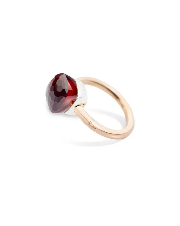 Pomellato 18k White & Rose Gold Nudo Garnet Cushion Cut Solitaire Ring