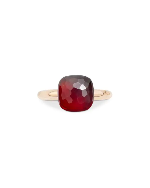 Pomellato 18k White & Rose Gold Nudo Garnet Cushion Cut Solitaire Ring