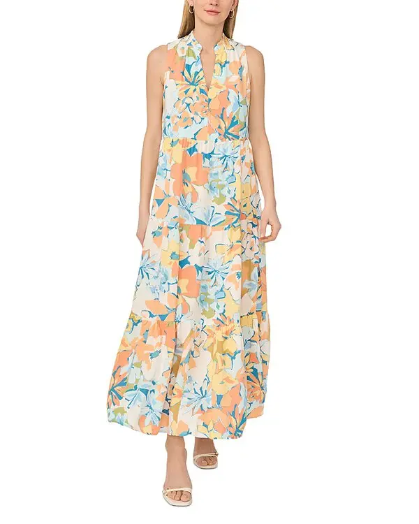 Vince Camuto Sleeveless V-neck Tiered Maxi Dress - Cool Peach